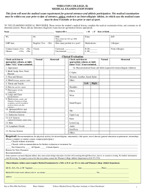 Fillable Online WHEATON COLLEGE, IL MEDICAL EXAMINATION FORM ... Fax Email Print - pdfFiller
