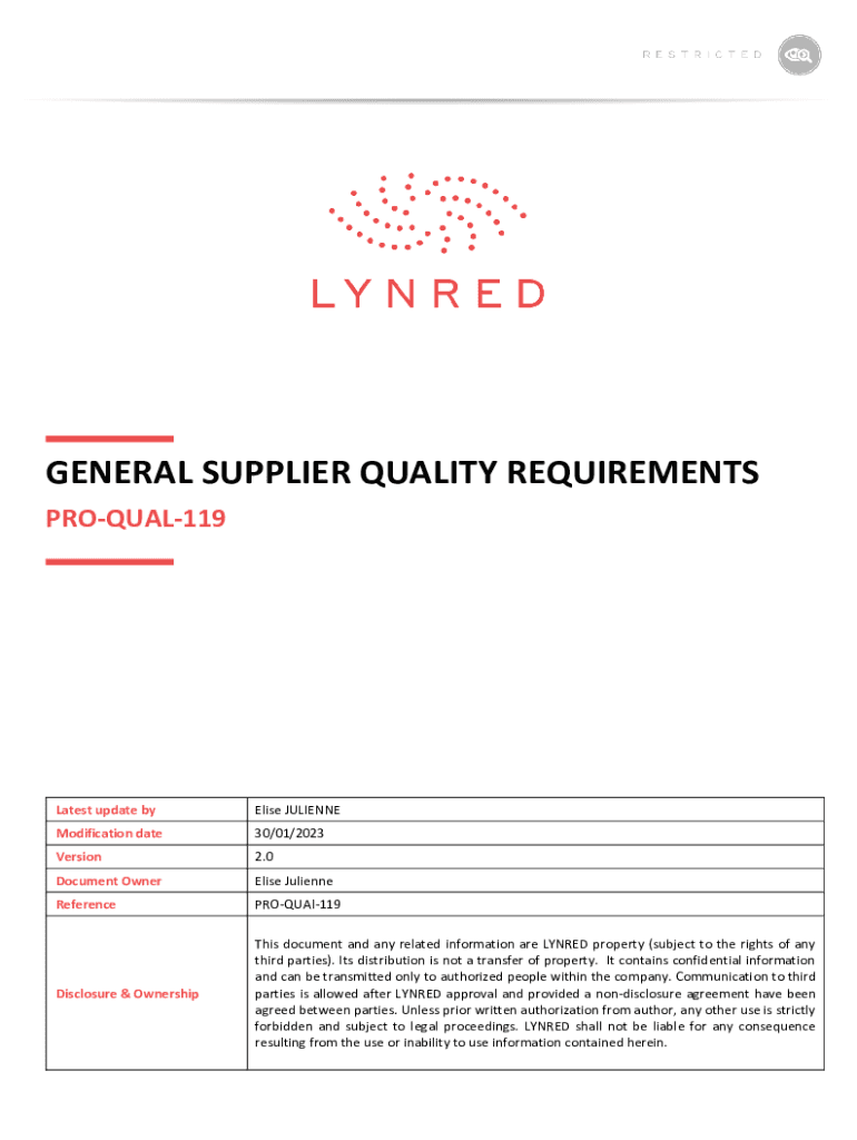 Fillable Online GENERAL SUPPLIER QUALITY REQUIREMENTS. PRO-QUAL-119 Fax Email Print - pdfFiller