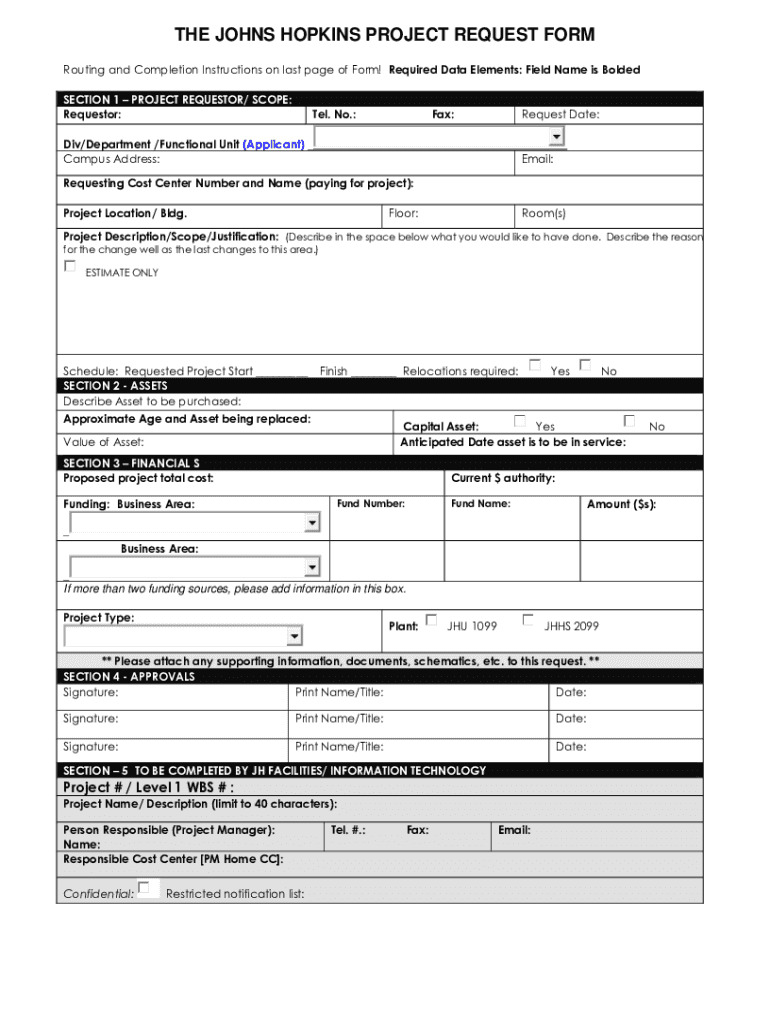Fillable Online THE JOHNS HOPKINS PROJECT REQUEST FORM Fax Email Print ...