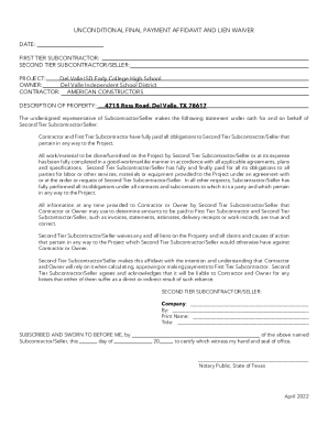 Fillable Online Texas Guide: Final Unconditional Lien Waiver Fax Email Print - pdfFiller