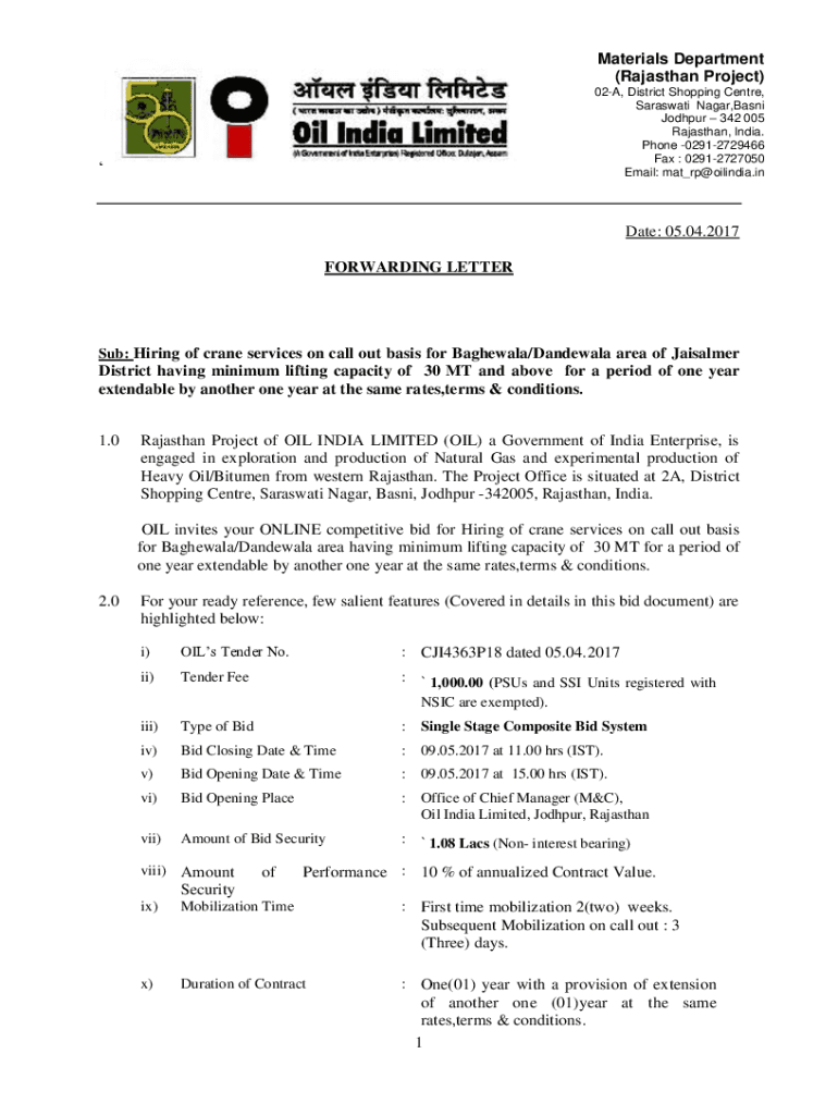 Fillable Online Hiring of crane services on call out basis for ...