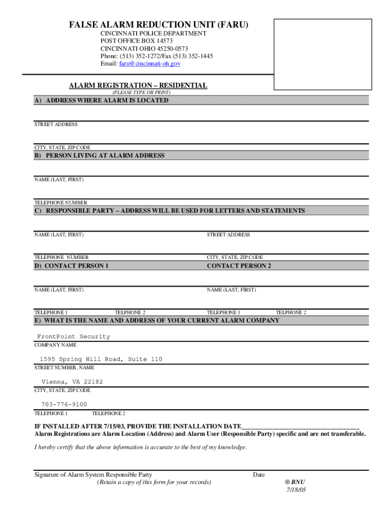 Fillable Online cincinnati law department - false alarm reduction unit Fax Email Print - pdfFiller