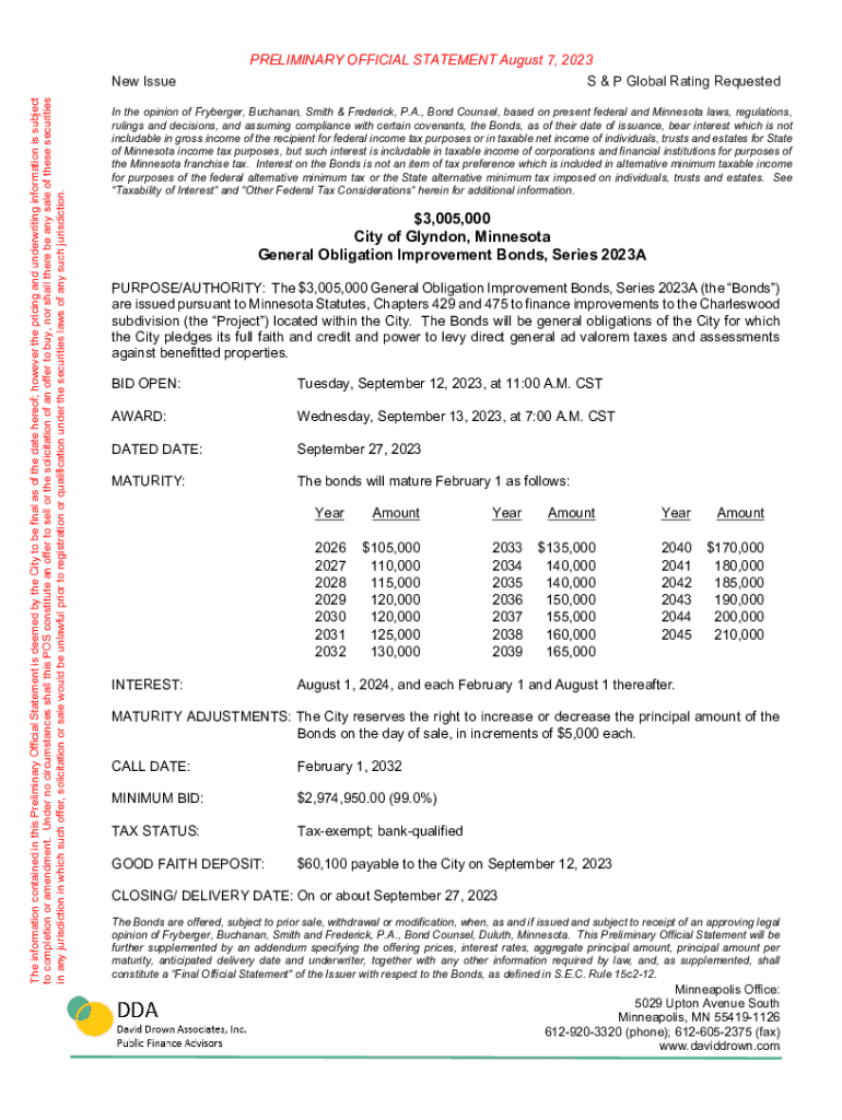 Fillable Online preliminary official statement dated august 31, 2023 ...