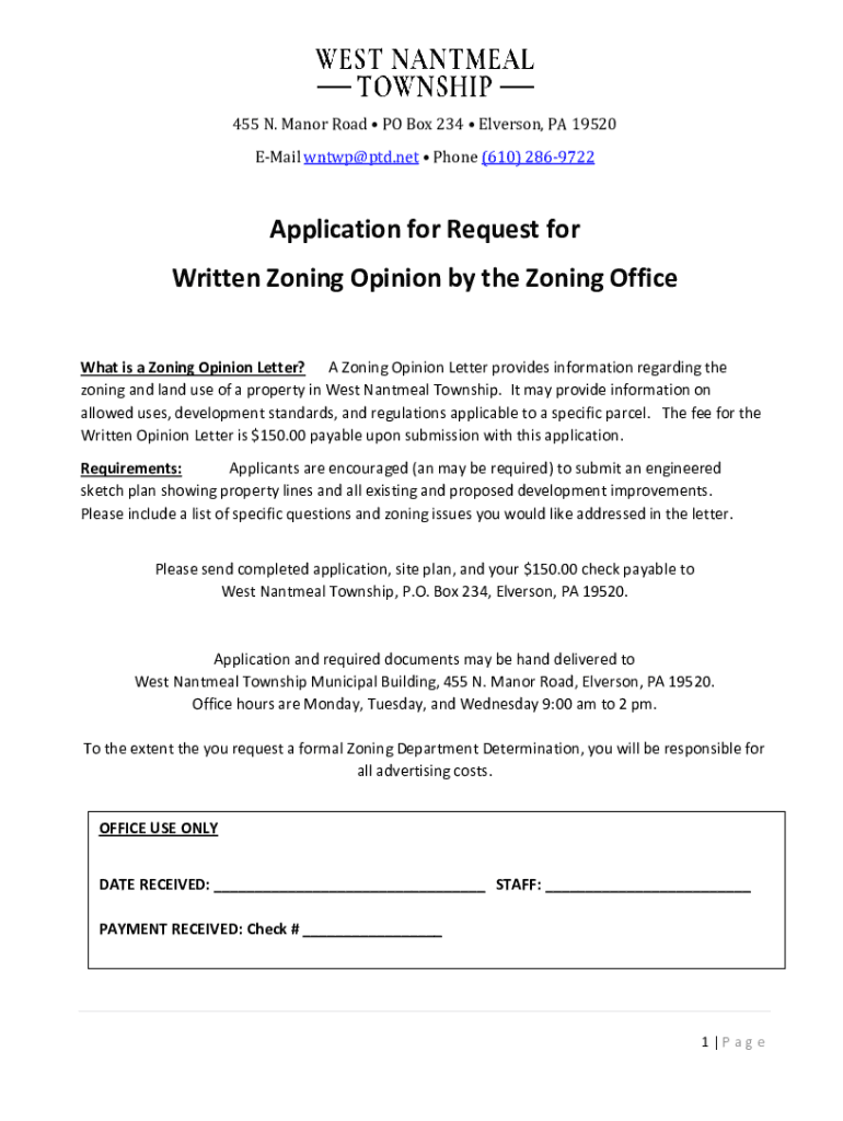 Fillable Online Application for Request for Written Zoning Opinion by ...