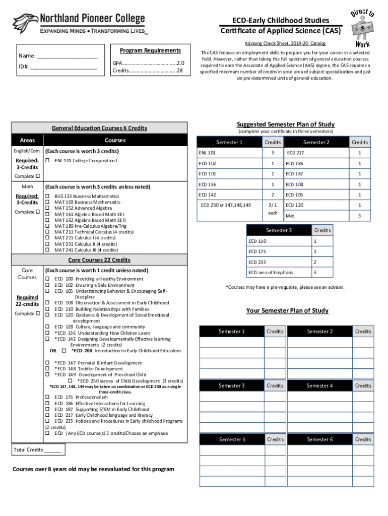 Fillable Online ECD-Early Childhood Studies Certificate of Applied ...