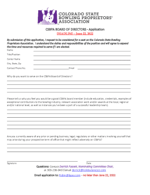 Fillable Online CSBPA BOARD OF DIRECTORS - Application Fax Email Print - pdfFiller