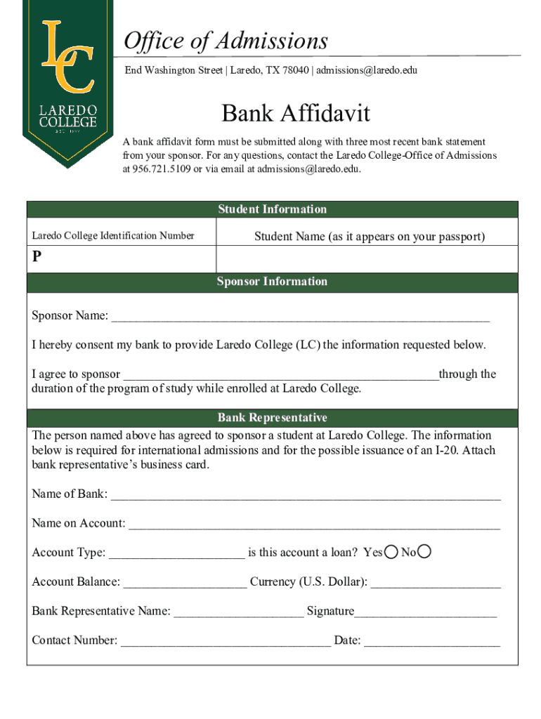 Fillable Online BANK AFFIDAVIT FORM Fax Email Print - pdfFiller