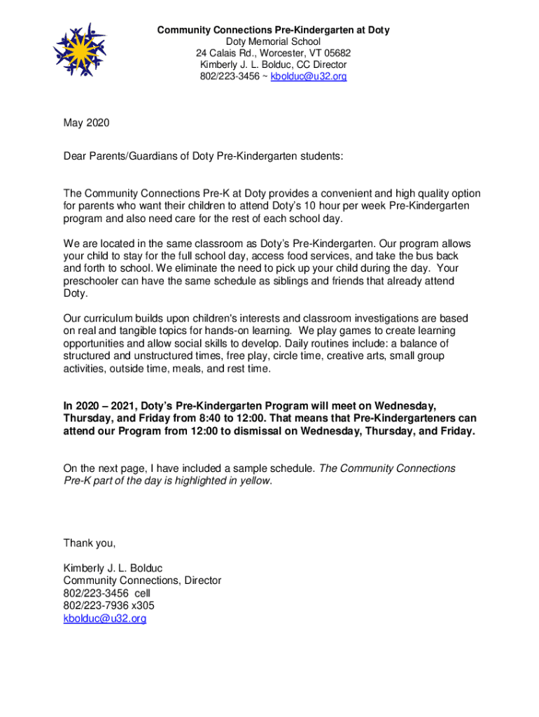 Fillable Online Community Connections Pre-Kindergarten at Doty ... Fax Email Print - pdfFiller
