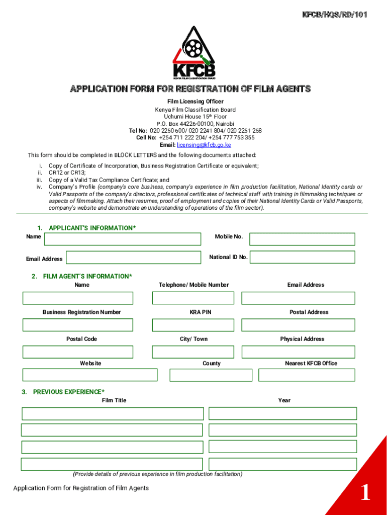 Fillable Online Application Form for Registration of Film Agents ...