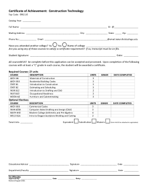 Fillable Online Construction Technology Certificate of Achievement Fax ...