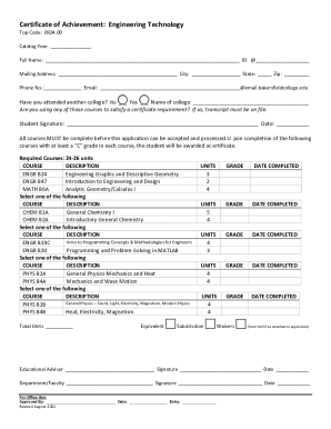 Fillable Online Engineering Technology Certificate of Achievement Fax Email Print - pdfFiller