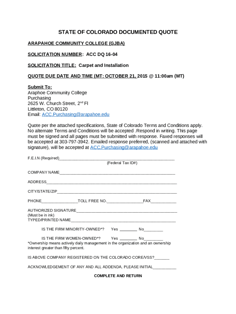 SOLICITATION NUMBER:ACC DQ 16-04 Doc Template | pdfFiller