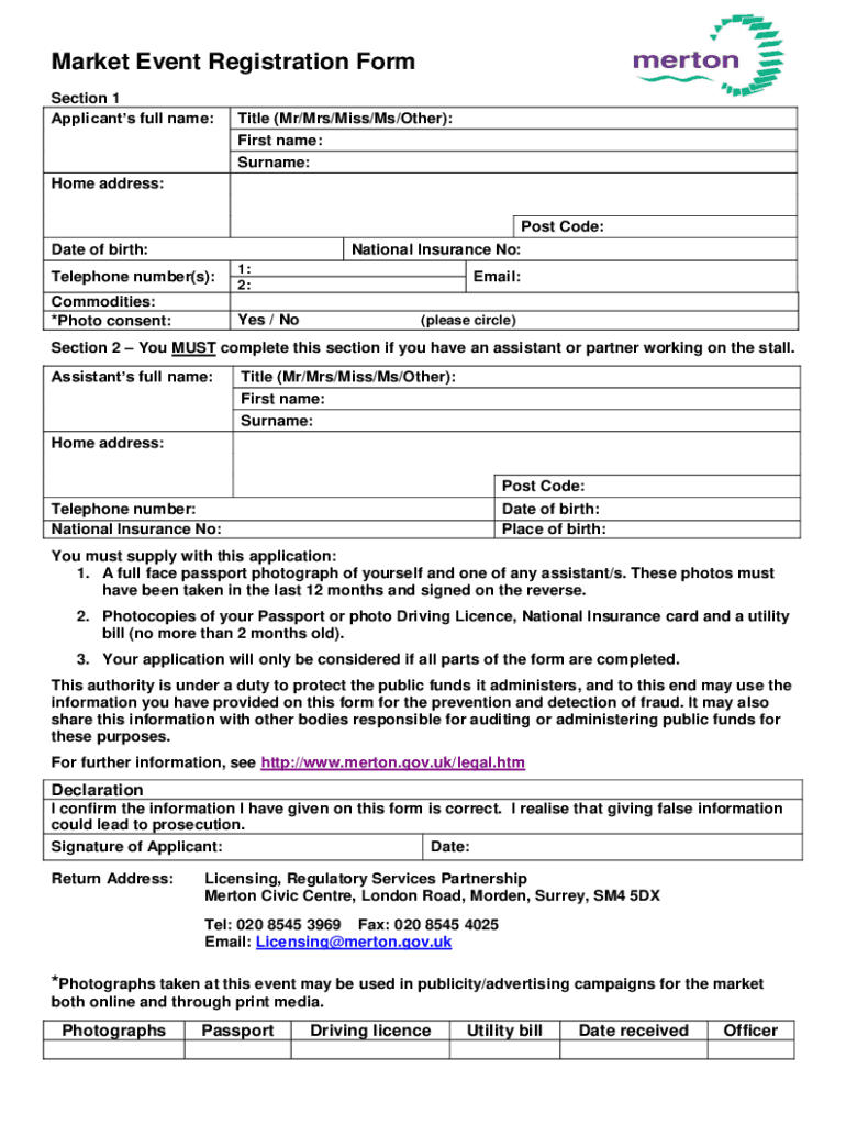 Fillable Online Street Trading Market Event Registration Form Fax Email ...