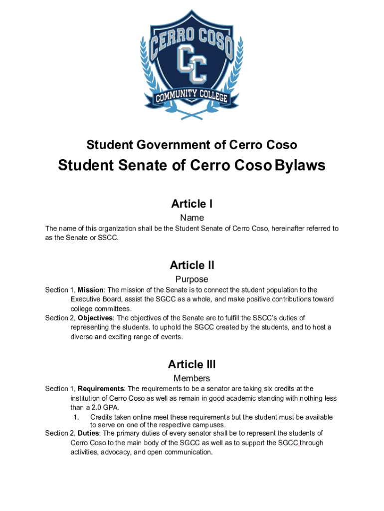 Fillable Online Bylaws of the Seventh College Student Council Fax Email ...