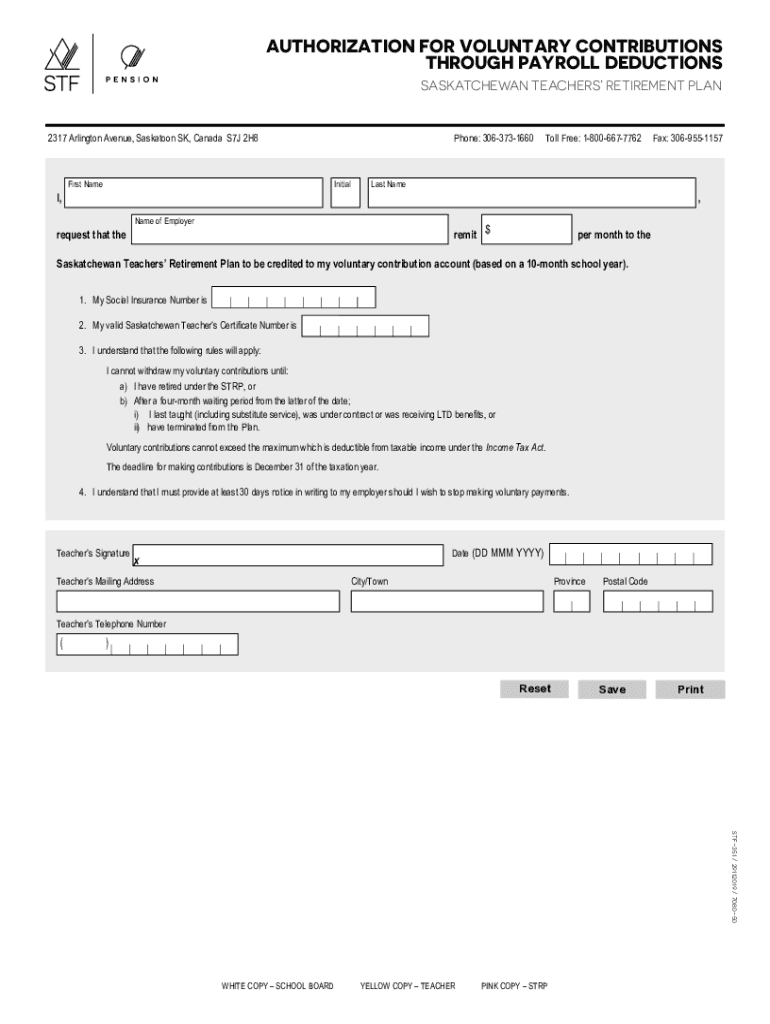 Fillable Online STRPAuthorization for Voluntary Contributions Through ...