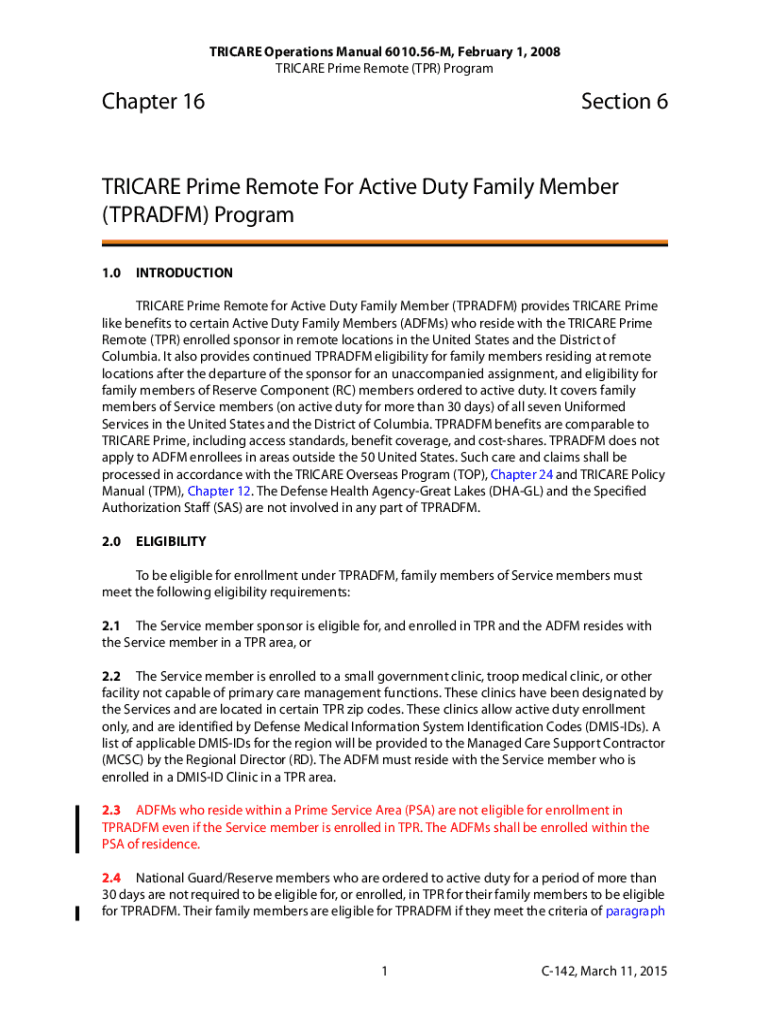 Fillable Online TRICARE Prime Remote for Active Duty Family Member ...