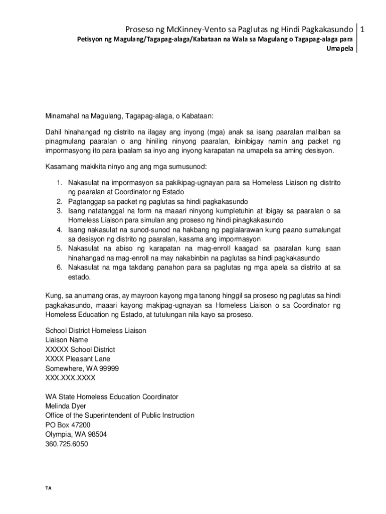 Fillable Online Proseso ng McKinney-Vento sa Paglutas ng Hindi ...