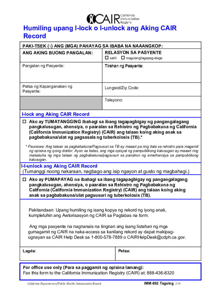 Fillable Online CAIR Decline FormTBdraft-Tagalog.doc Fax Email Print ...