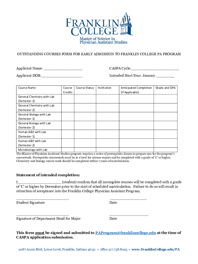 Fillable Online OUTSTANDING COURSES FORM FOR ... Fax Email Print - pdfFiller