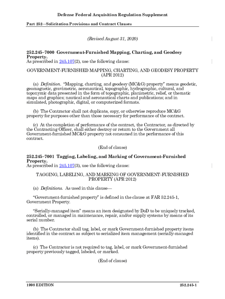 Fillable Online Defense Acquisition Regulations System, DoD 252.245 ...