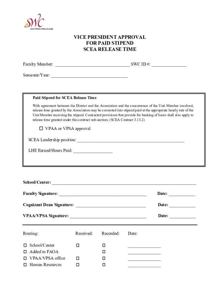 Fillable Online vpaa-approval-for-paid-stipend-for-scea-release-time ...