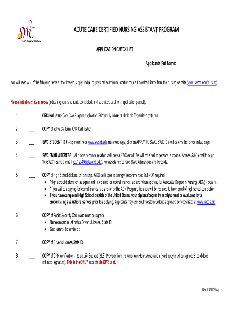 Fillable Online Nurse Assistant Training Program Applicants - CDPH - CA ...