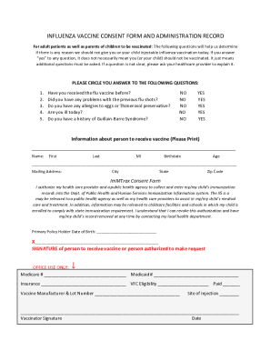 Fillable Online INFLUENZA VACCINE CONSENT FORM AND ... Fax Email Print ...