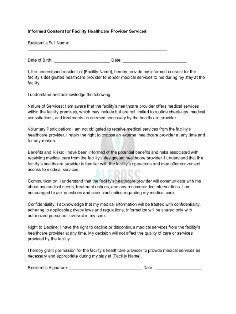 Fillable Online Informed Consent for Facility Healthcare Provider ...