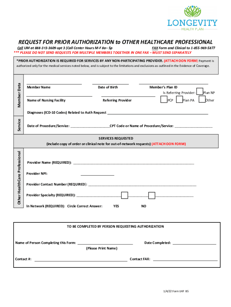 Fillable Online REQUEST FOR PRIOR AUTHORIZATION to OTHER ... Fax Email ...