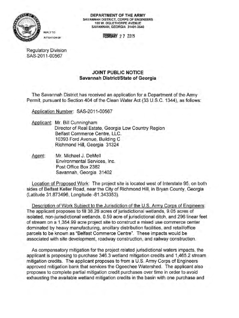 Fillable Online The U.S. Army Corps of Engineers Regulatory Program in ...