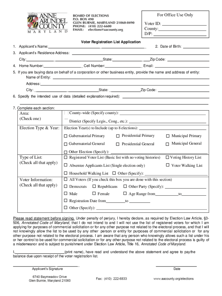 Fillable Online To apply for a voter registration list, the applicant ...