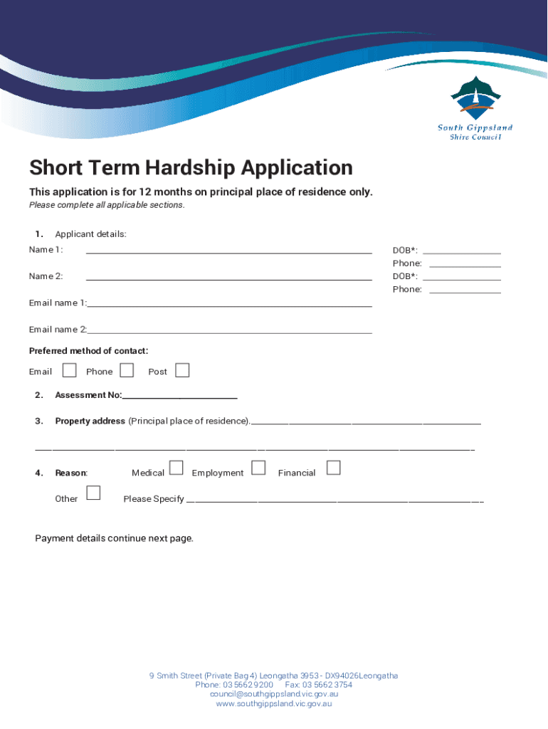 Fillable Online Short Term Hardship Application Fax Email Print - pdfFiller