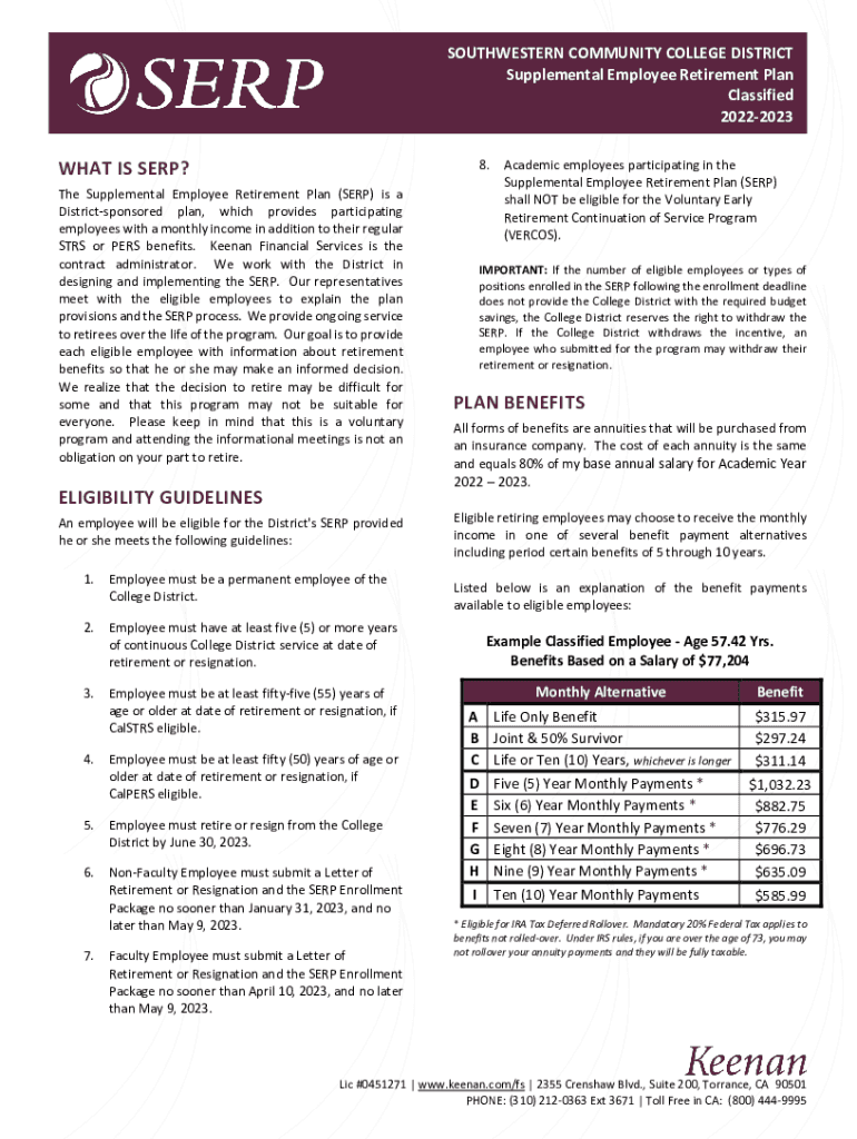 Fillable Online The Supplemental Employee Retirement Plan (SERP) is a ...