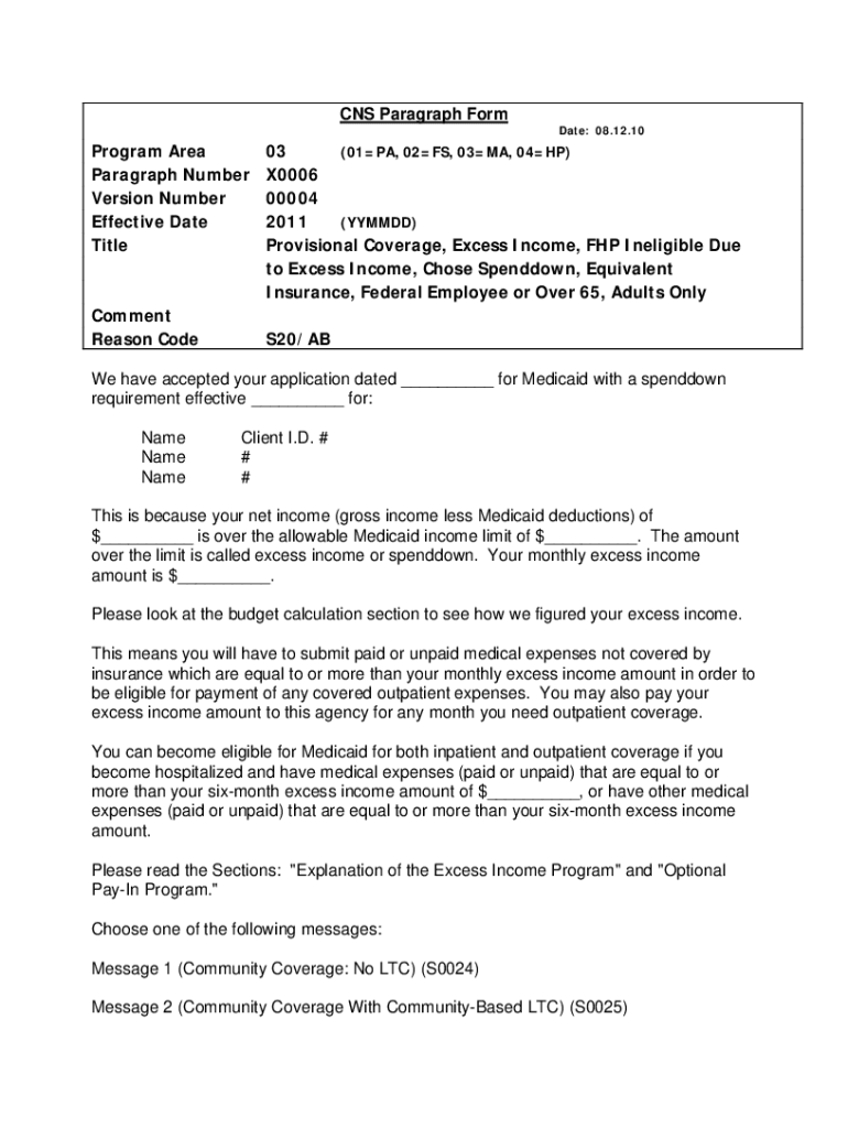 Fillable Online Provisional Coverage, Excess Income, FHP Ineligible Due ...