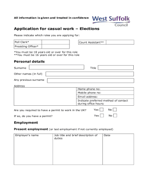 Fillable Online Working for Elections - Application Form. Application ...