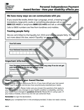 Fillable Online ar1-pip-award-review-how-your-disability-affects-you ...