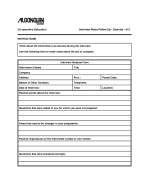 Fillable Online 14 Common Co-op Interview Questions (Plus Sample ...
