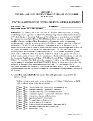 Fillable Online HSAM Appendix G Individual or Class Checklist for Controlled Unclassified ...