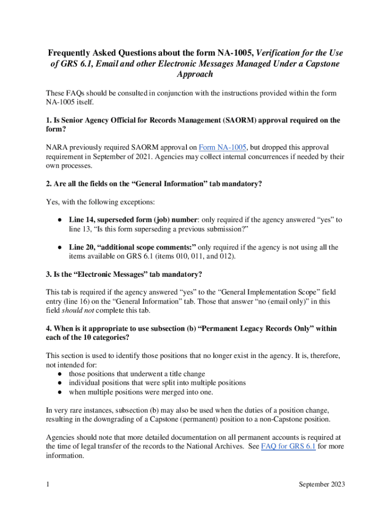 Fillable Online Frequently Asked Questions about the form NA-1005 Fax Email Print - pdfFiller