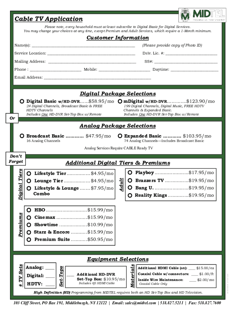 2023-2025 Form NY MIDTEL Cable TV Application Fill Online, Printable ...