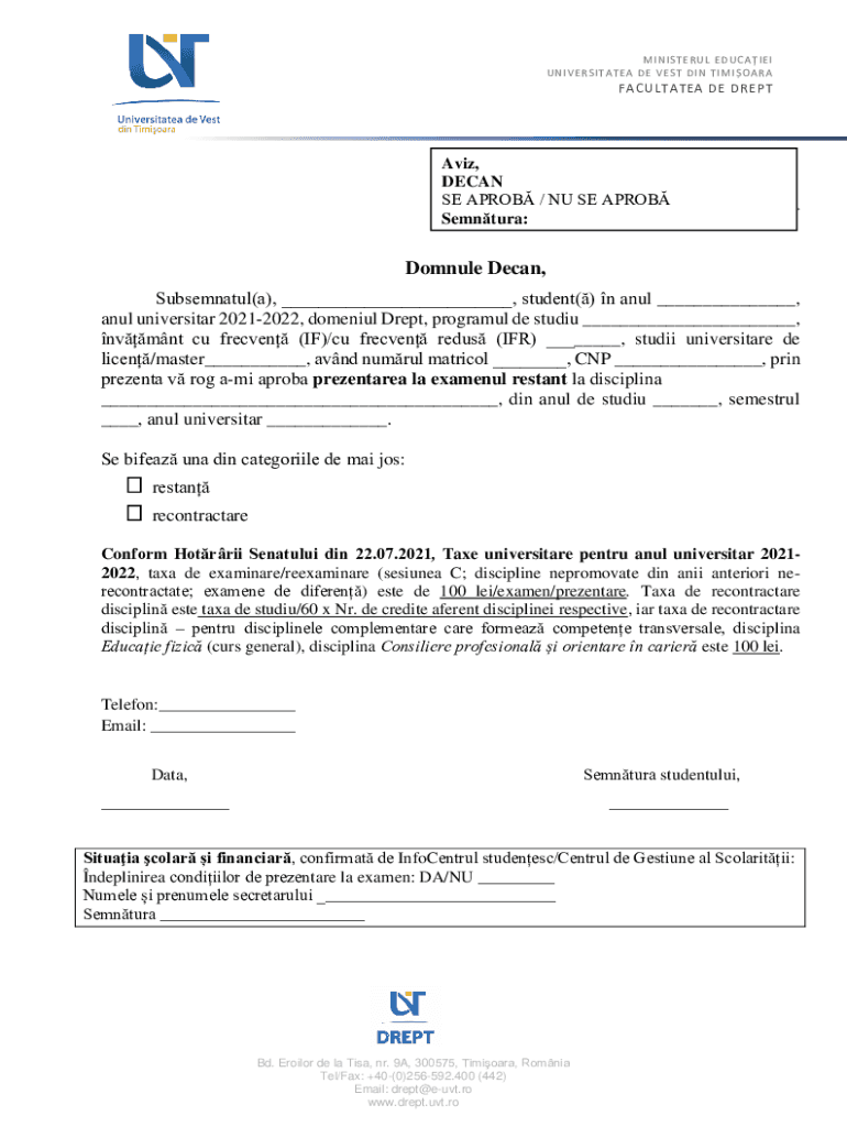 Fillable Online Cereri si formulare tipizate - Facultatea de Drept din ...