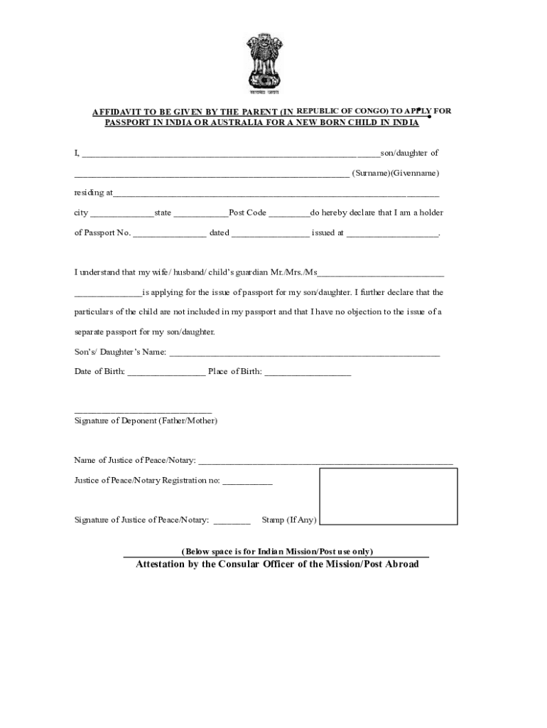 Fillable Online AFFIDAVIT BY PARENTS FOR ISSUE OF PASSPORT ... Fax ...