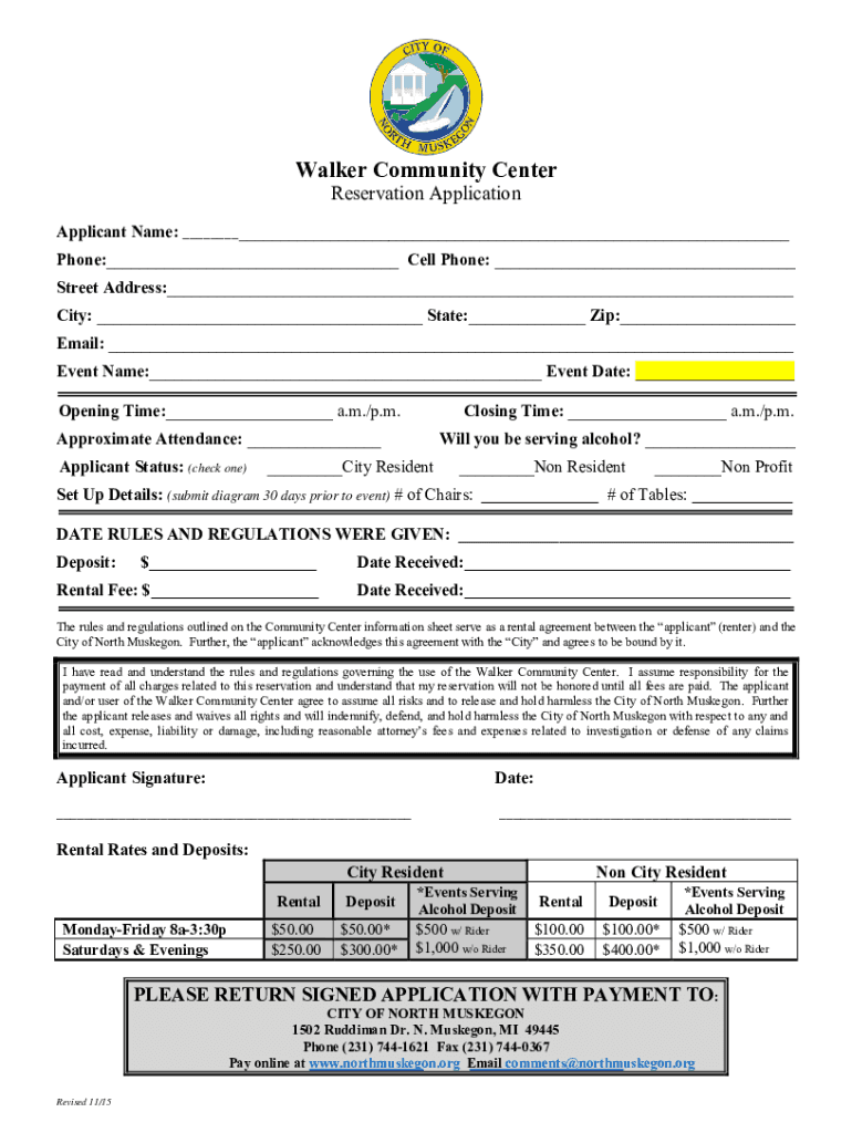 Fillable Online WALKER COMMUNITY CENTER Fax Email Print - pdfFiller