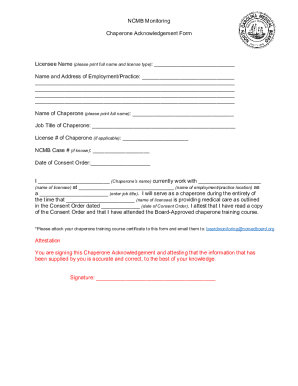 Fillable Online NCMB Monitoring Chaperone Acknowledgement Form Fax Email Print - pdfFiller