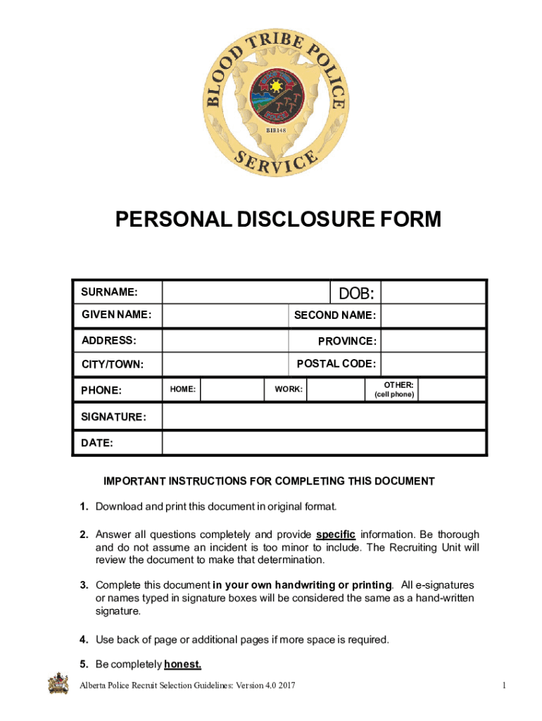 Fillable Online Personal Disclosure Form.pdf Fax Email Print - pdfFiller