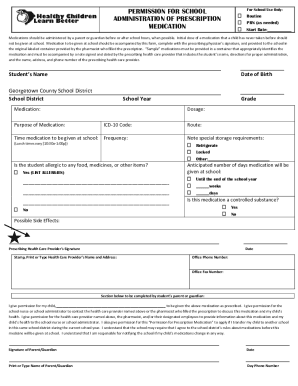 Fillable Online "Permission for School Administration of Medication ...