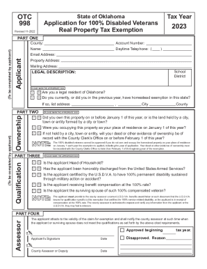 Fillable Online 2023 Form 998 Application for 100% Disabled Veterans ...
