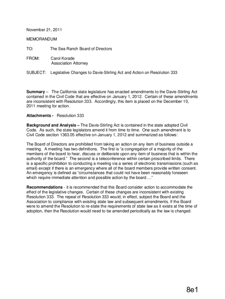 Fillable Online The Sea Ranch Board of Directors FROM: Ellen Buechner ...