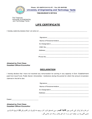 Fillable Online web uettaxila edu Life Certificate for Pensioners PDF ...