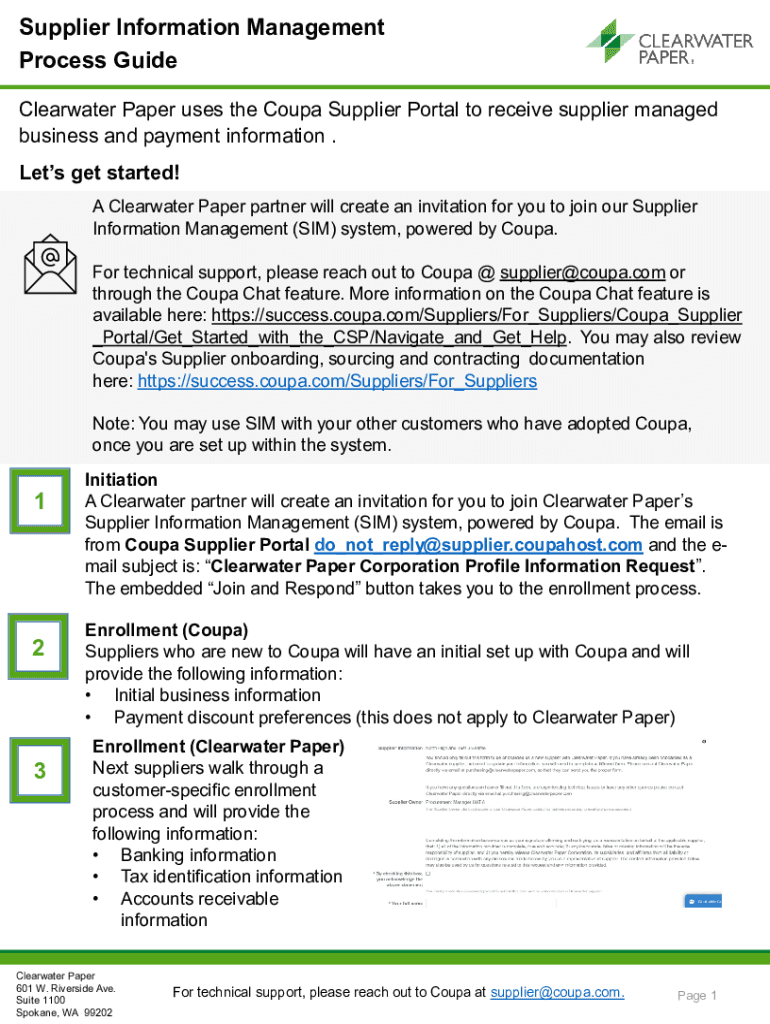 Fillable Online Clearwater Paper uses the Coupa Supplier Portal to receive ... Fax Email Print ...